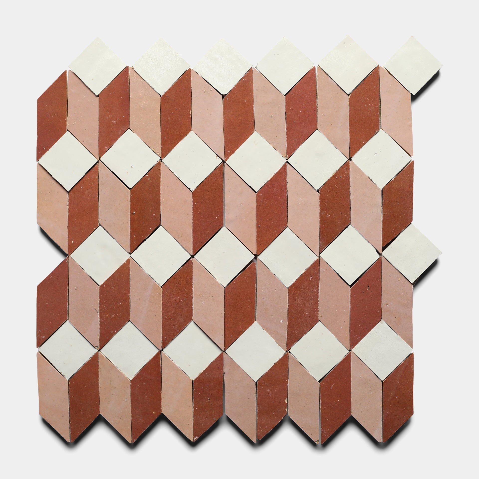 Prismatic 3 Zellige Mosaic Pure White/Terra Rosa/Desert Bloom – Zia Tile